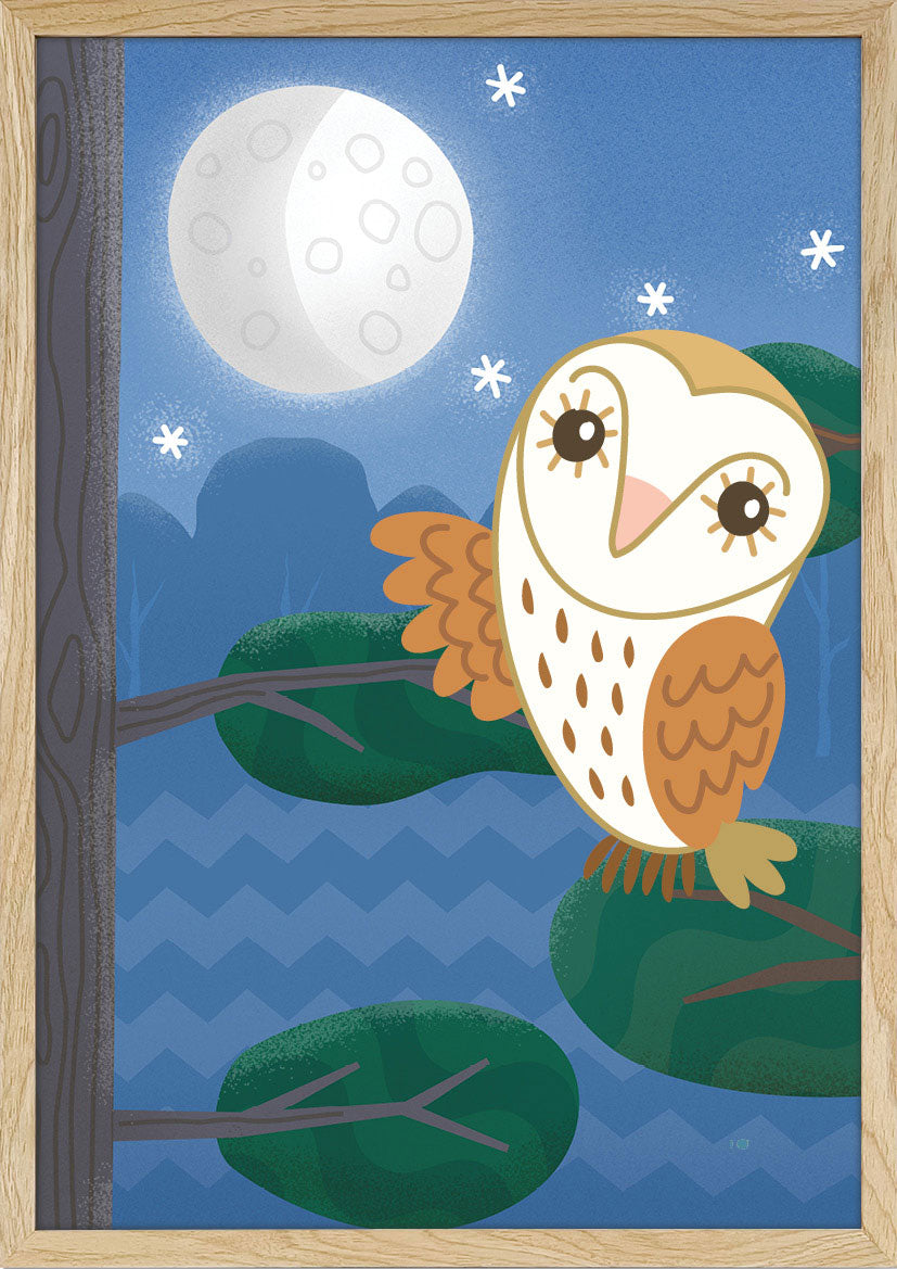 Helpful Owl Under the Moon - Kids Poster – Kids Posters Australia