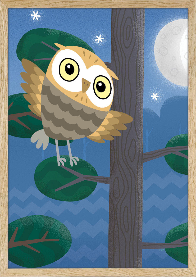 Surprised Owl Under the Moon - Kids Poster – Kids Posters Australia