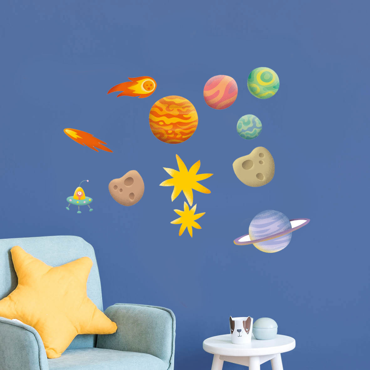 Large Fabric Wall Stickers - Alien Craft & Planets Sheet No.4 – Kids ...