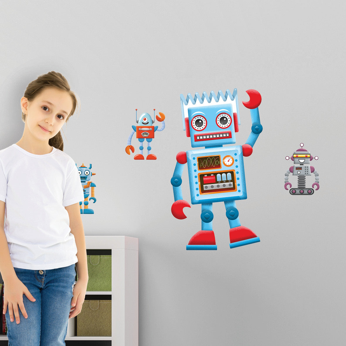 4 x Large Fabric Wall Stickers - Robot Stickers with Tanoshi Sheet No ...