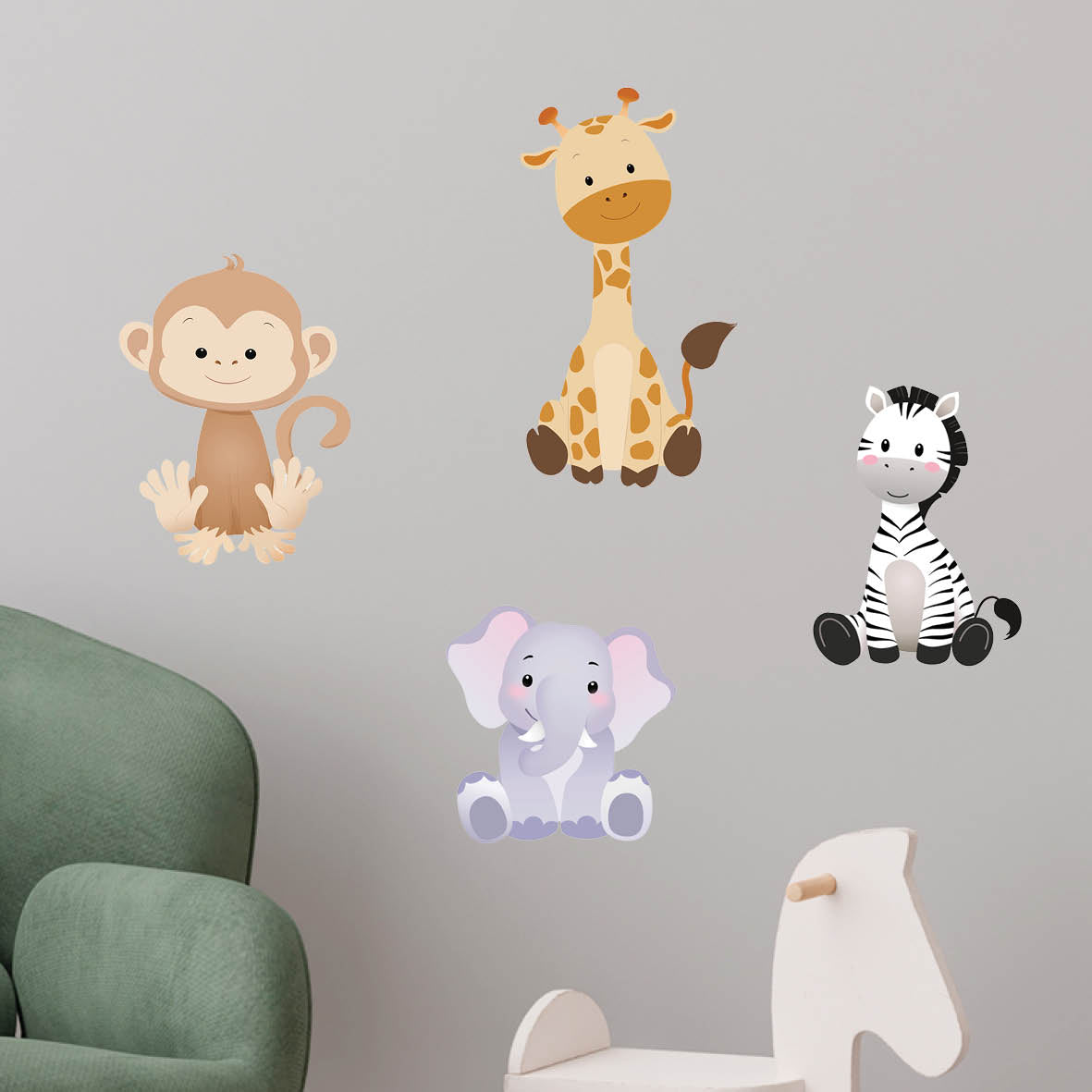 4 x Large Fabric Wall Stickers - African Safari Animal Stickers with G ...