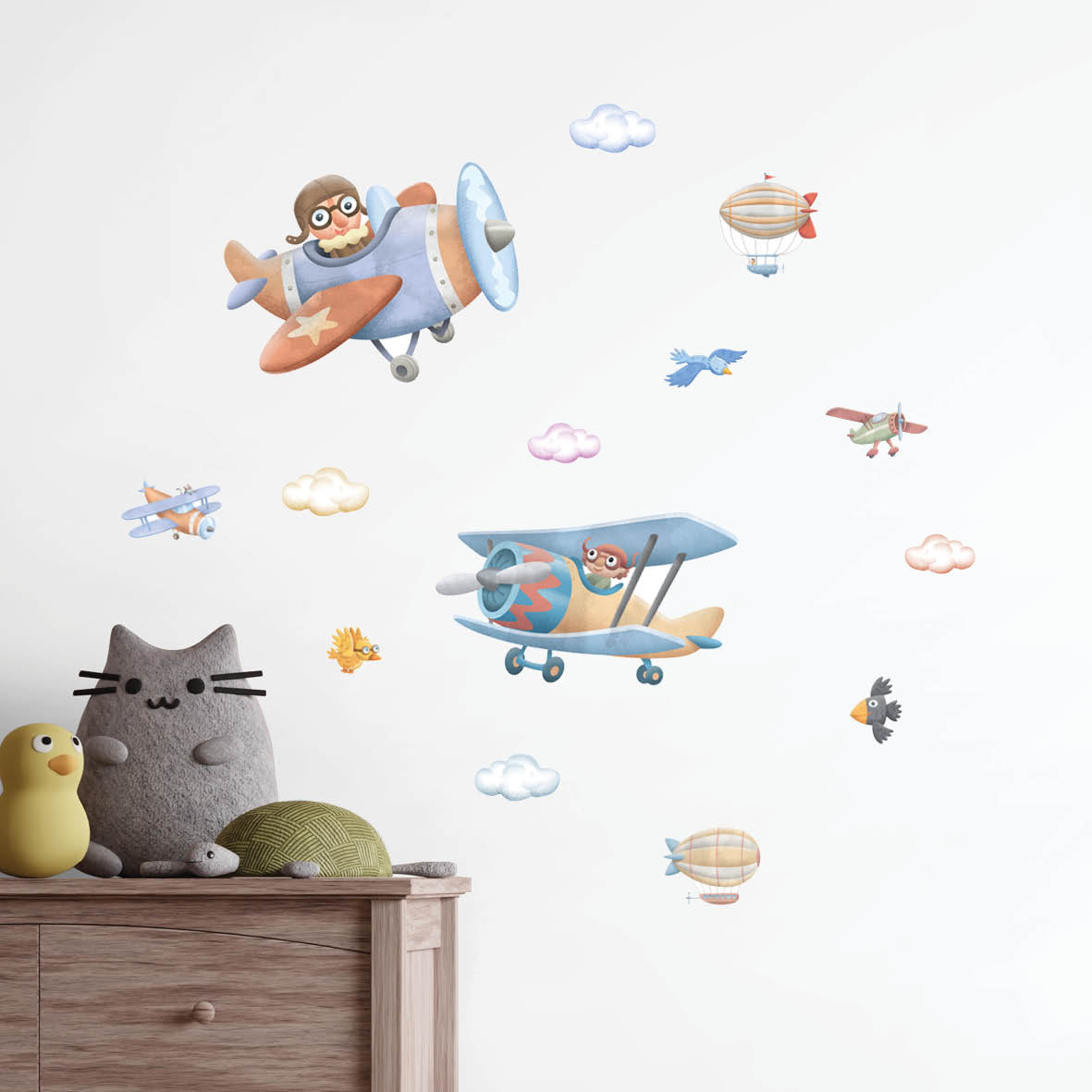 2 x Large Fabric Wall Stickers - Up in the Air Stickers with Aerobatic ...