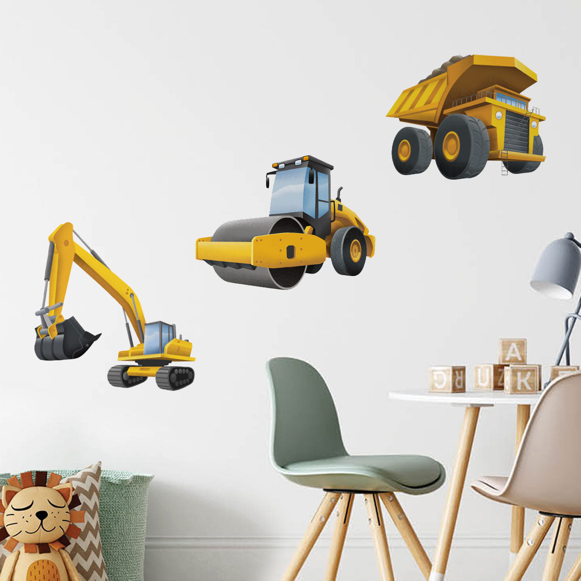 3 x X-Large Fabric Wall Stickers - Construction Trucks Stickers Sheet ...