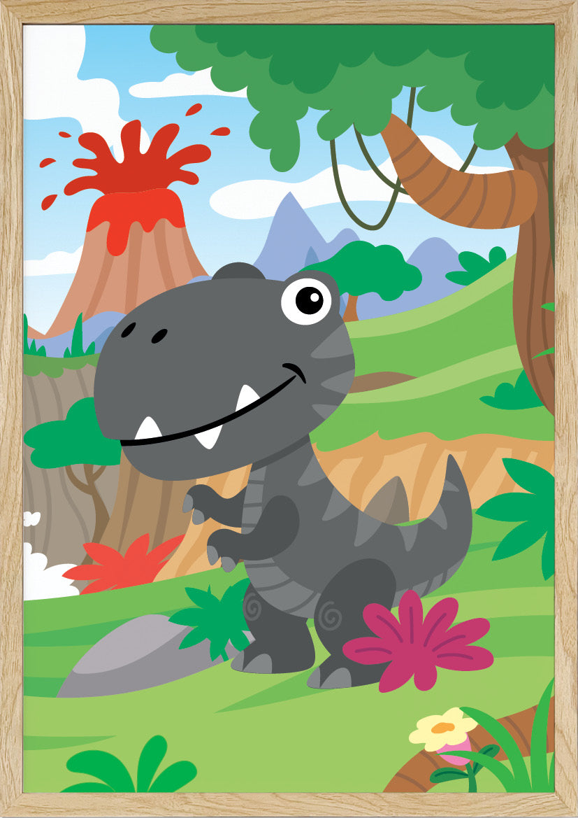 T-Rex Grey - Scene - Kids Poster – Kids Posters Australia